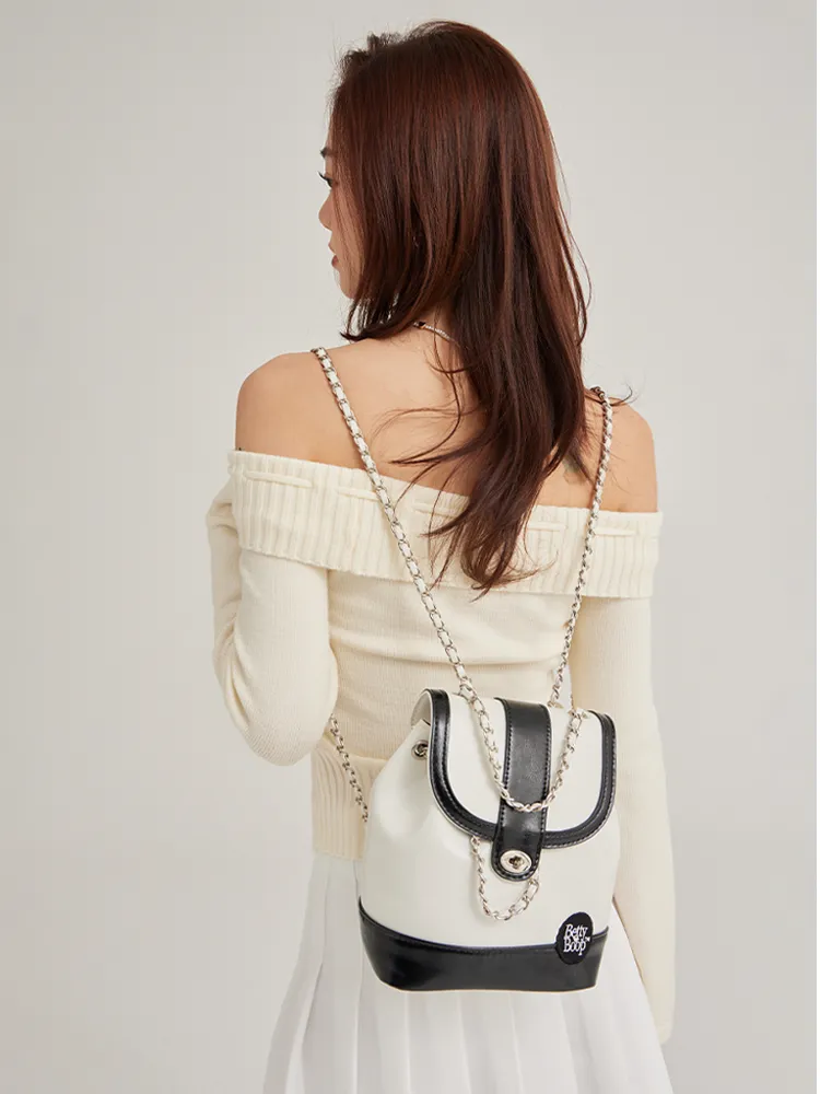 BETTYBOOP Leather Chain Mini Backpack_White